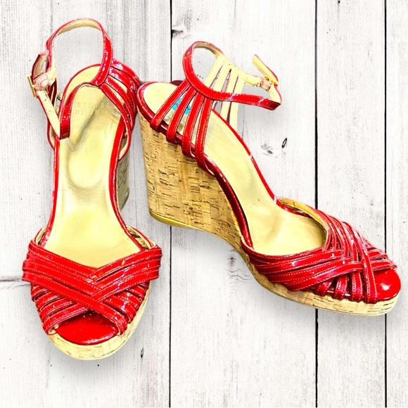 Stuart Weitzman | Shoes | Guc Stuart Weitzman Red Patent Leather Cork ...